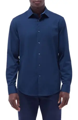 Bugatchi Jimmy Ooohcotton® Solid Button-up Shirt Navy