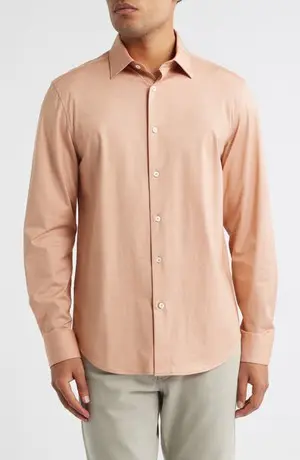 Bugatchi Jimmy Ooohcotton® Solid Button-up Shirt - Papaya