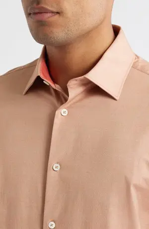 Bugatchi Jimmy Ooohcotton® Solid Button-up Shirt - Papaya