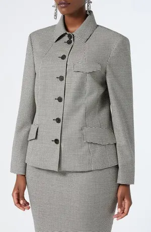 Marina Rinaldi Houndstooth Virgin Wool Twill Jacket