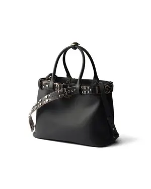 Prada Leather Handbag With Studded Belt - Black