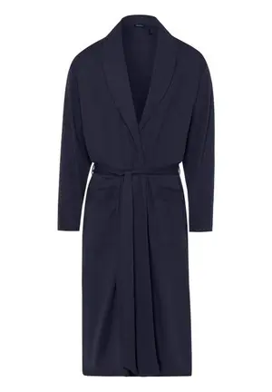 Hanro Night And Day Cotton Shawl Collar Robe - Black Iris
