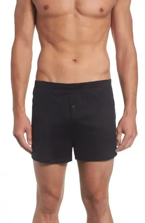 Hanro Cotton Sporty Button Fly Cotton Boxer - Black