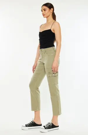 KANCAN Lavinia High Rise Slim Straight Leg Cargo Pants - Olive