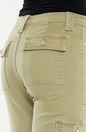 KANCAN Lavinia High Rise Slim Straight Leg Cargo Pants - Olive