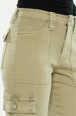 KANCAN Lavinia High Rise Slim Straight Leg Cargo Pants - Olive