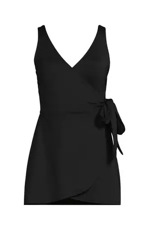 LANDS' END D-cup Side Tie Mini Swim Dress Swimsuit - Black