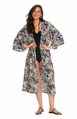 GOTTEX Noam Short Sleeves Swim Cover Up Robe - Multi/navy