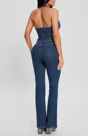 Guess Claire Halter Neck Denim Jumpsuit