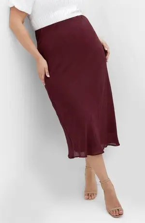 City Chic Kyra Crinkled Midi Skirt - Dark Cherry