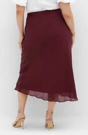 City Chic Kyra Crinkled Midi Skirt - Dark Cherry