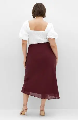 City Chic Kyra Crinkled Midi Skirt - Dark Cherry