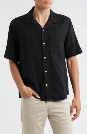 CORRIDOR Stripe Seersucker Camp Shirt - Black