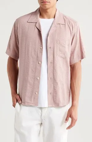 CORRIDOR Stripe Seersucker Camp Shirt Pnk
