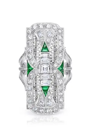 MINDI MOND Filigree Diamond & Emerald Dinner Ring