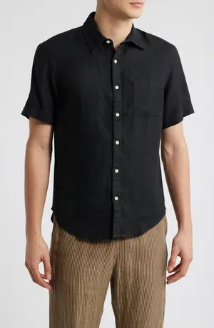 ALEX CRANE Ola Linen Short Sleeve Button-up Shirt - Night