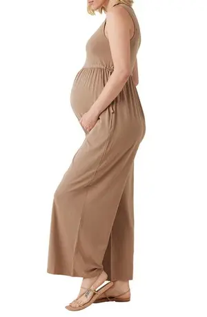 Ingrid & Isabel® Wide Leg Maternity Jumpsuit - Latte