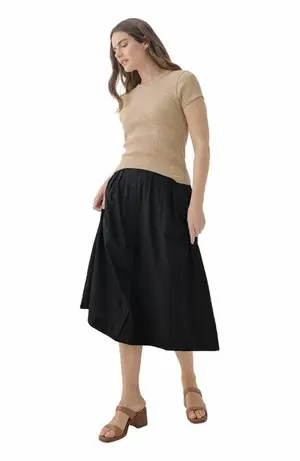 PACT Organic Cotton Lightweight Button Skirt - Black
