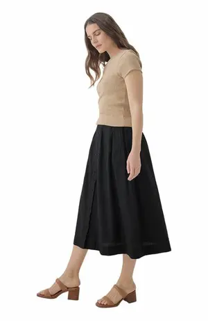 PACT Organic Cotton Lightweight Button Skirt - Black