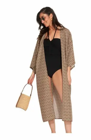 GOTTEX Mika Short Sleeves Swim Cover Up Robe - Multi/green
