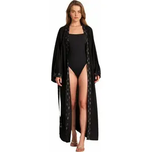 GOTTEX BEACH LIFE Diamond Midi Swim Cover Up Kimono - Black