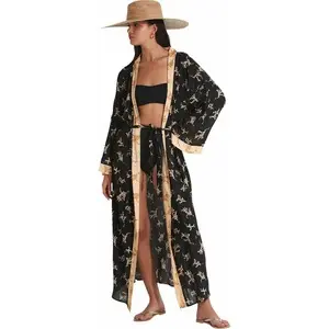 GOTTEX BEACH LIFE Diamond Midi Swim Cover Up Kimono - White/pink