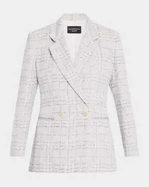 Emporio Armani Emporio Armani Double-Breasted Check Blazer - Light Grey
