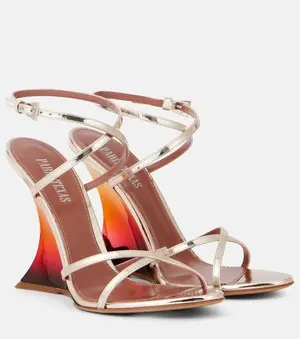 Paris Texas Nina 105 Mirrored Leather Wedge Sandals - Gold