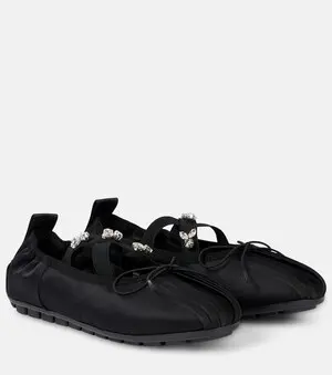 Simone Rocha Embellished Satin Ballet Flats - Black