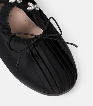 Simone Rocha Embellished Satin Ballet Flats - Black