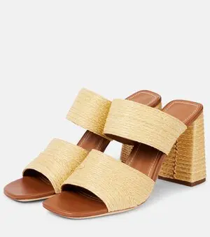 Staud Skylar Raffia And Leather Mules - Beige