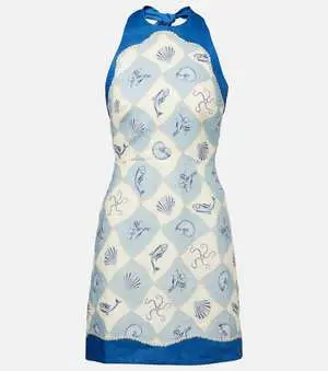ALEMAIS Pia Printed Linen Mini Dress - Blue