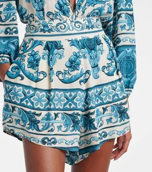 ADRIANA DEGREAS Printed High-rise Shorts - Blue