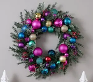 FIERCE HOME As Is 26' Wreath W/ Shatterproof Ornaments - One-color