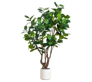 NEARLY NATURAL 6' Audrey Ficus Tree In White Pl Anter - One-color