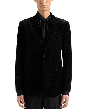 Emporio Armani Embroidered Motif Velvet Sport Jacket - Solid Black