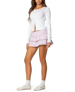 EDIKTED Lexie Ruffle Striped Mini Skirt