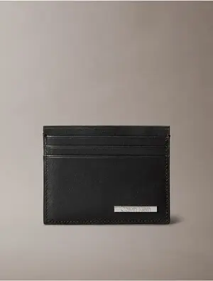 Calvin Klein Leather Logo Plaque Slim Card Case - Black
