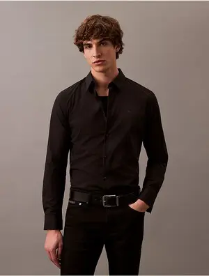 Calvin Klein Slim Stretch Button-down Shirt - Black