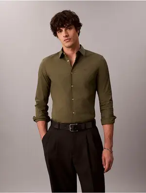 Calvin Klein Slim Stretch Button-down Shirt - Olive Night