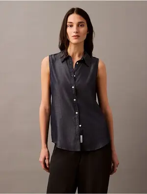 Calvin Klein Sleeveless Denim Button-down Shirt