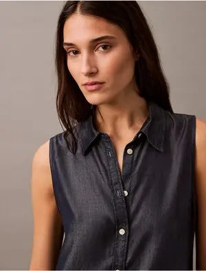 Calvin Klein Sleeveless Denim Button-down Shirt