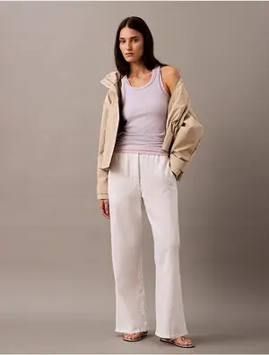 Calvin Klein Linen Cotton Pull-on Pants - Brilliant White