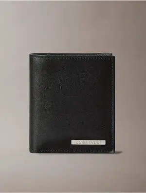 Calvin Klein Leather Logo Plaque Slim Bifold Wallet - Black