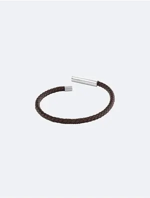 Calvin Klein Beveled Id Leather Bracelet - Chocolate