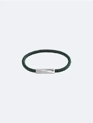 Calvin Klein Beveled Id Leather Bracelet - Dark Green
