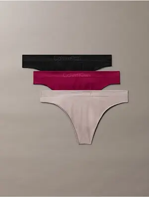 Calvin Klein Bonded Flex 3-pack Mid Rise Thong - Black / Mink / Beet Red
