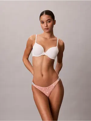 Calvin Klein Icon Logo Dipped String Thong Falling Floral Coral Almond