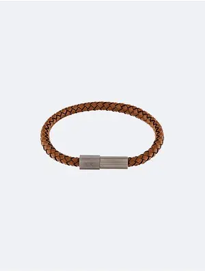 Calvin Klein Braided Bracelet - Brown / Stainless Steel / Brown Leather