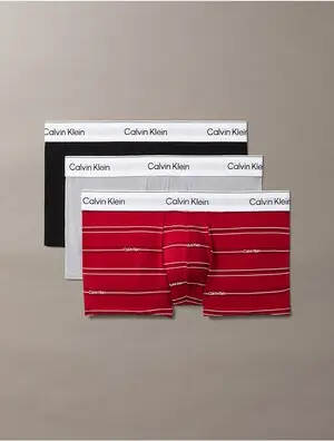 Calvin Klein Icon Cotton Stretch 3-pack Low Rise Trunk - Black/climbing Logo Pin Stripe+scooter/sleet